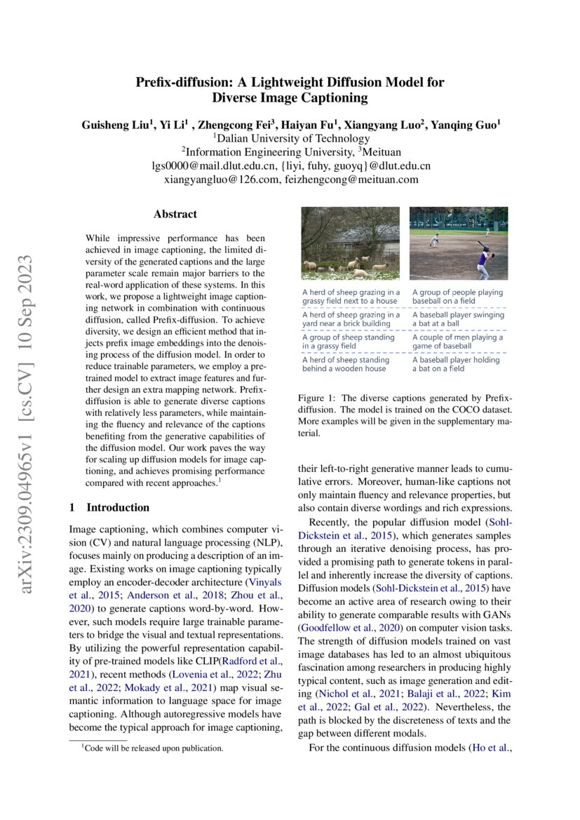 Prefix Diffusion A Lightweight Diffusion Model For Diverse Image Captioning Deepai
