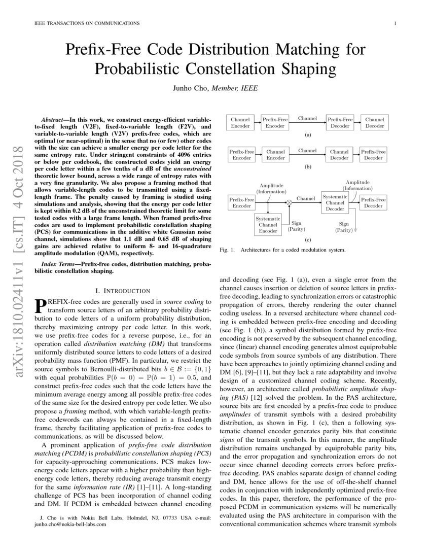 Prefix-Free Code Distribution Matching for Probabilistic Constellation ...