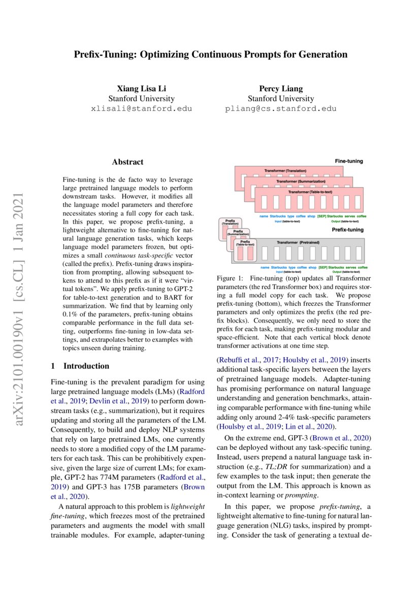 Prefix-Tuning: Optimizing Continuous Prompts for Generation | DeepAI