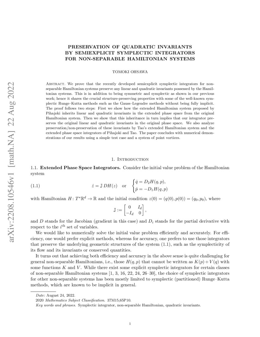 Preservation of Quadratic Invariants by Semiexplicit Symplectic Integrators for Non-separable ...