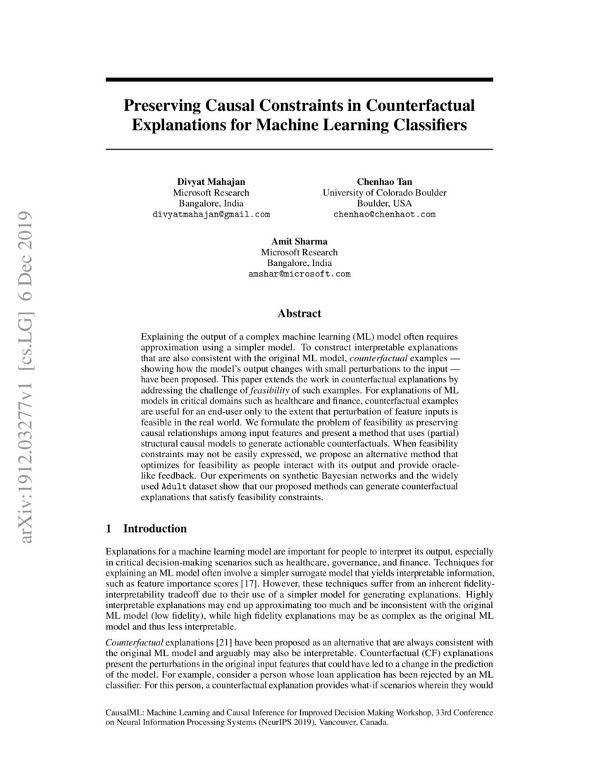 Preserving Causal Constraints In Counterfactual Explanations For Machine Learning Classifiers
