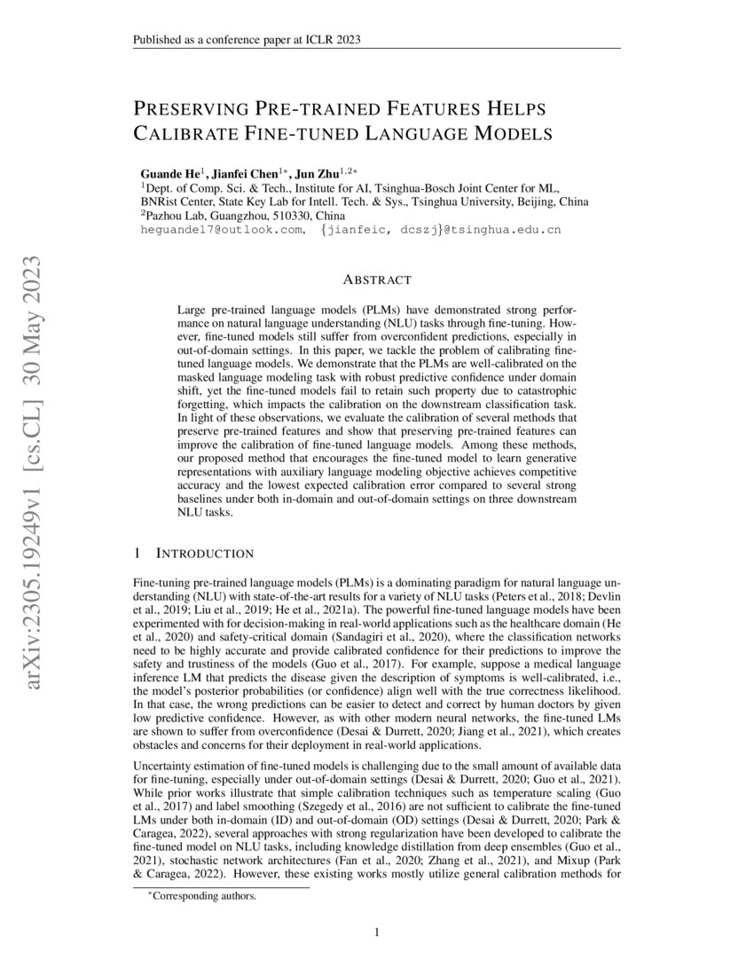 Preserving Pre-trained Features Helps Calibrate Fine-tuned Language Models | DeepAI