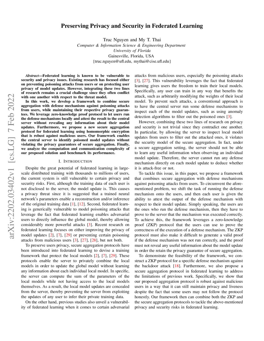 Preserving Privacy And Security In Federated Learning Deepai