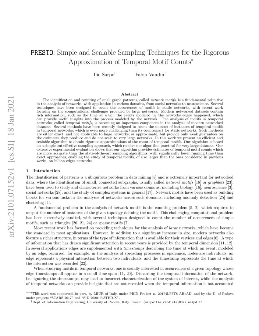 Presto Simple And Scalable Sampling Techniques For The Rigorous Approximation Of Temporal Motif