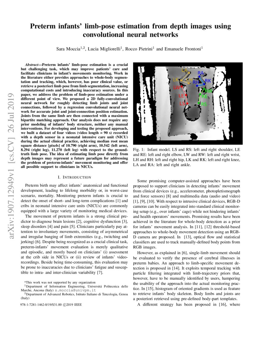 Preterm Infants Limb Pose Estimation From Depth Images Using Convolutional Neural Networks Deepai