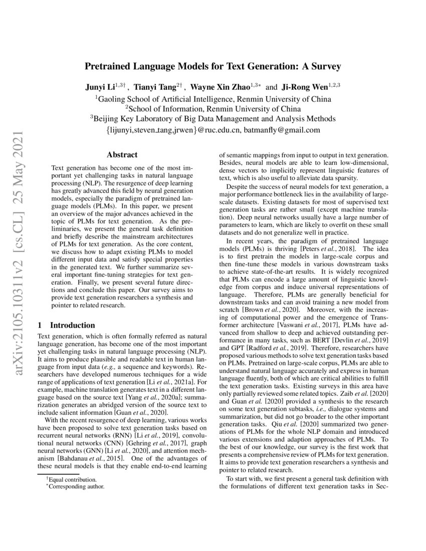 Pretrained Language Models for Text Generation: A Survey | DeepAI
