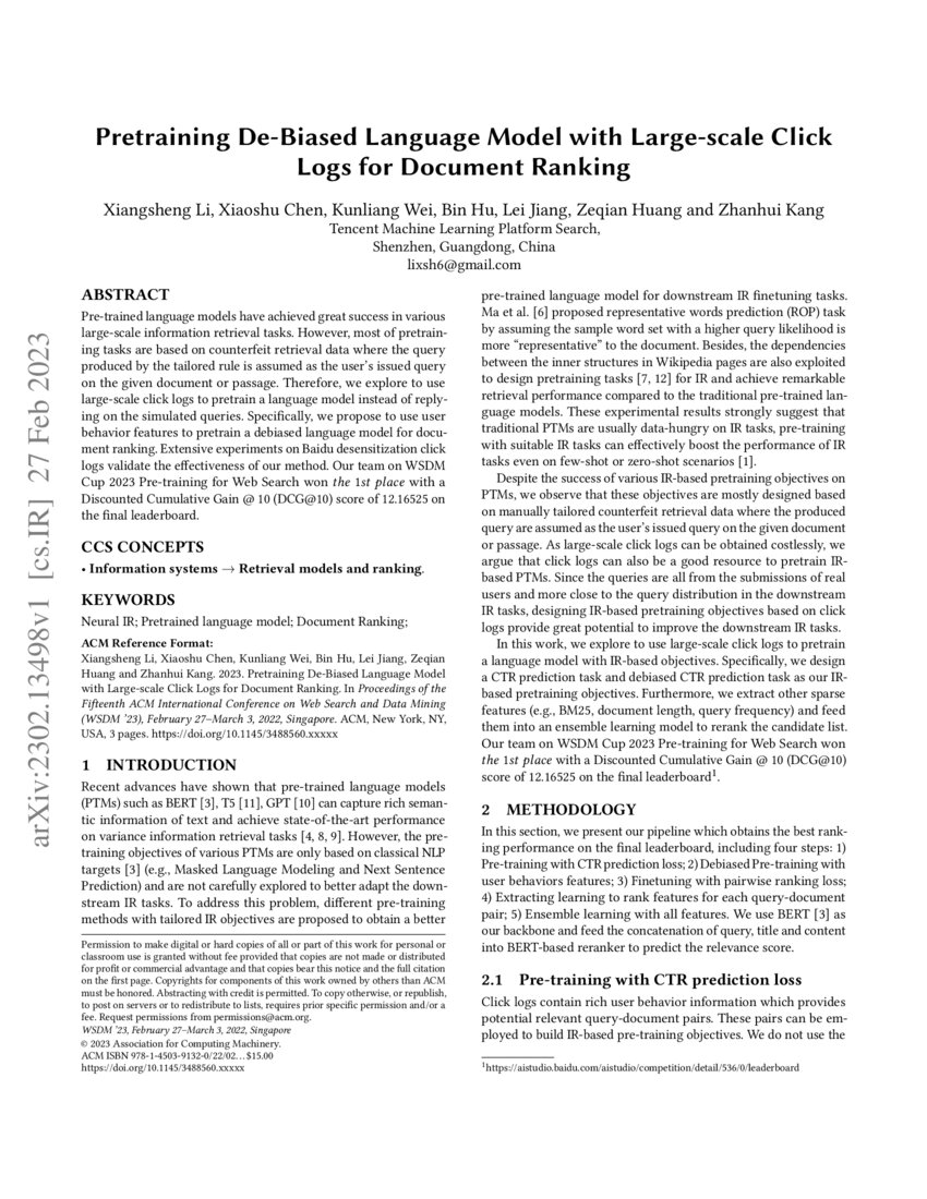 Pretraining De-Biased Language Model with Large-scale Click Logs for Document Ranking | DeepAI