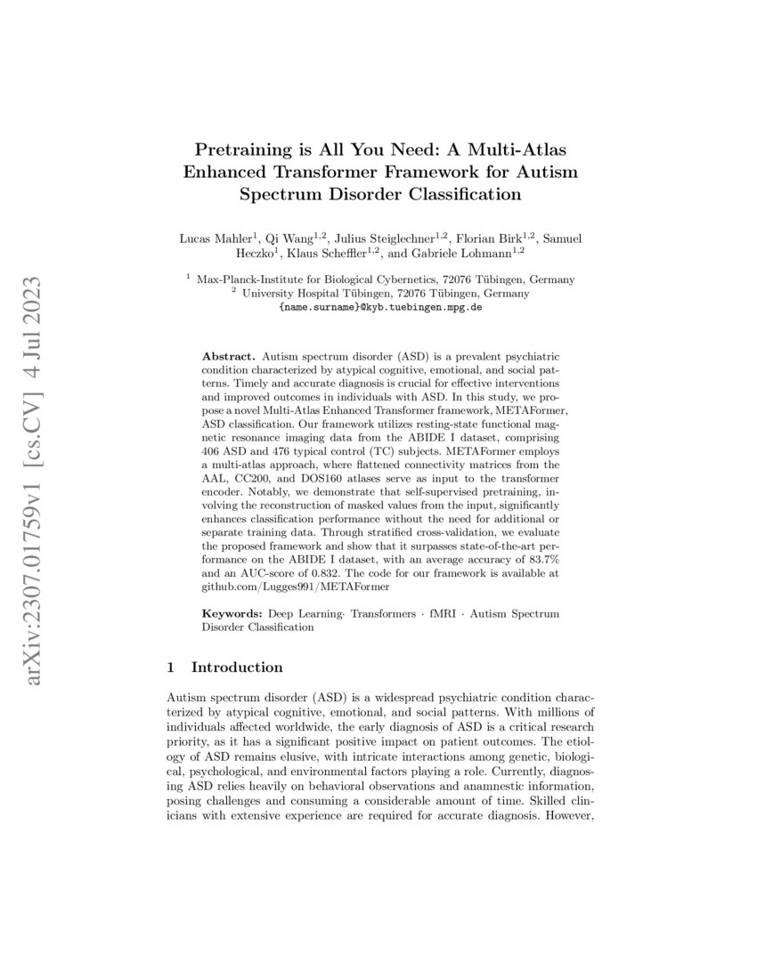 Pretraining is All You Need: A Multi-Atlas Enhanced Transformer ...