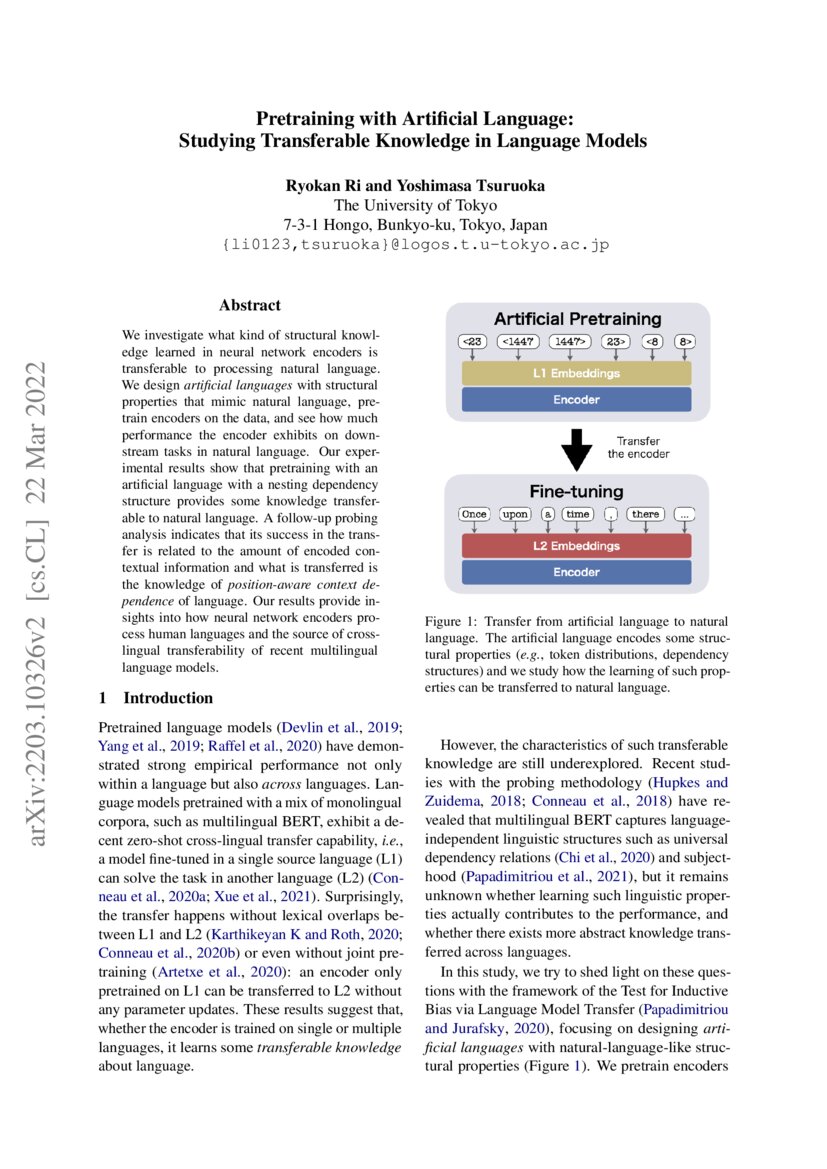 Pretraining with Artificial Language: Studying Transferable Knowledge in Language Models | DeepAI