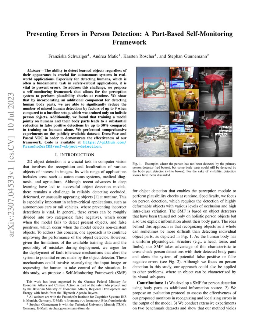 Preventing Errors in Person Detection: A Part-Based Self-Monitoring Framework | DeepAI