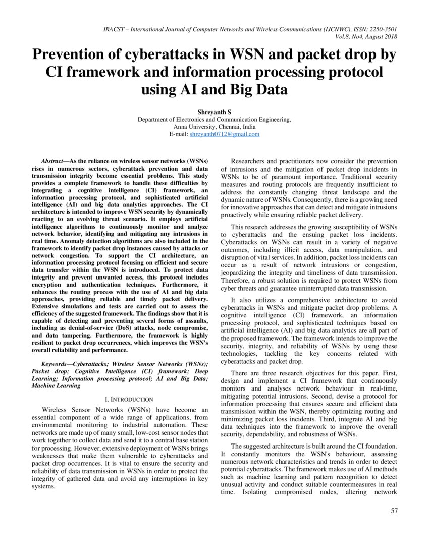 Prevention Of Cyberattacks In Wsn And Packet Drop By Ci Framework And Information Processing