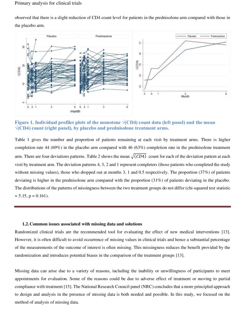 Primary analysis method for incomplete CD4 count data from IMPI trial and other trials with ...