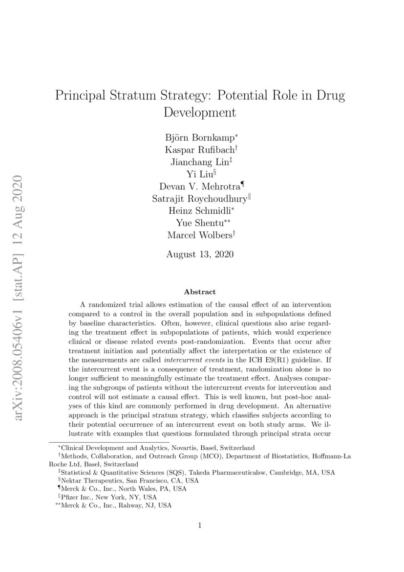 Principal Stratum Strategy: Potential Role in Drug Development | DeepAI