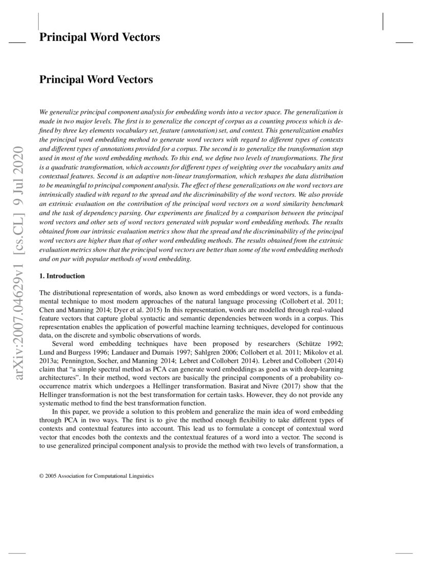Principal Word Vectors | DeepAI