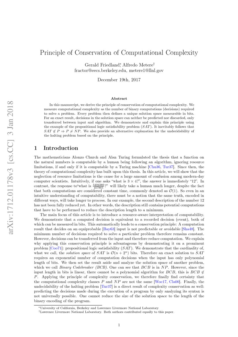 Principle of Conservation of Computational Complexity | DeepAI