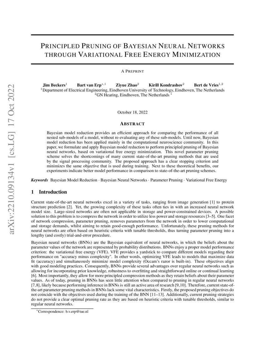 Principled Pruning Of Bayesian Neural Networks Through Variational Free Energy Minimization Deepai