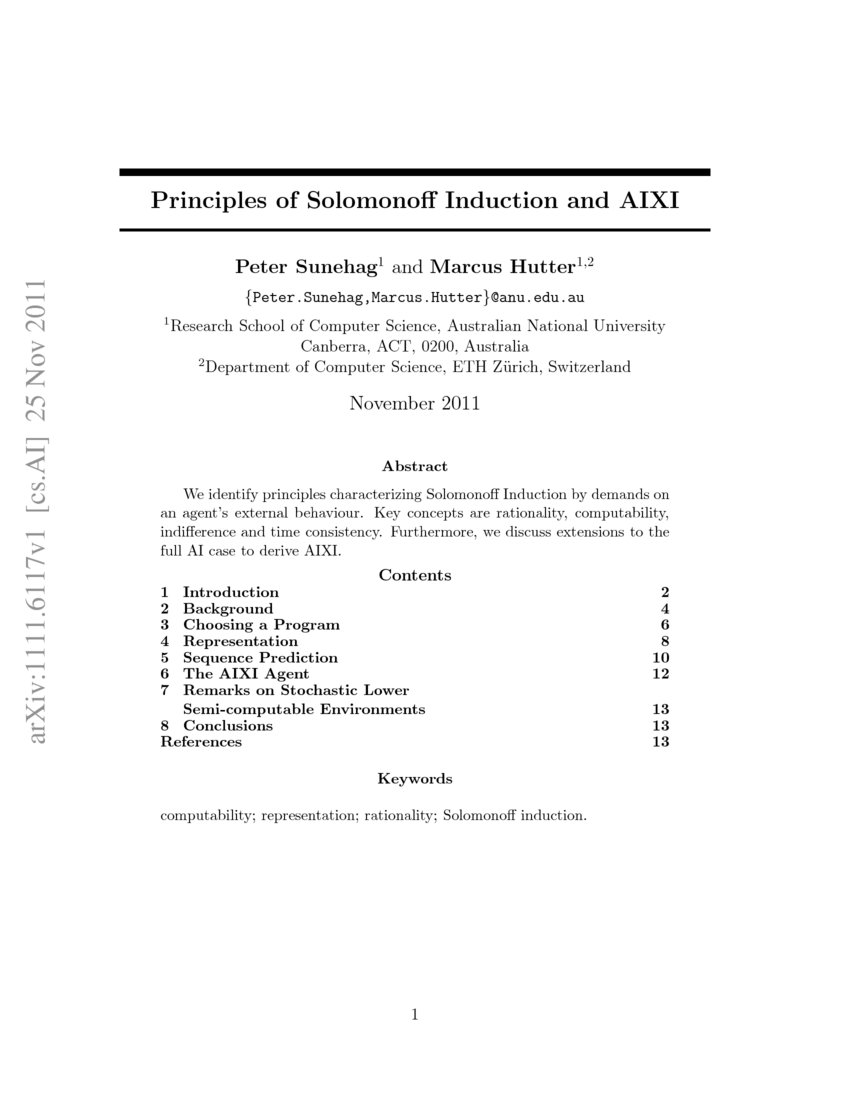 Principles of Solomonoff Induction and AIXI | DeepAI