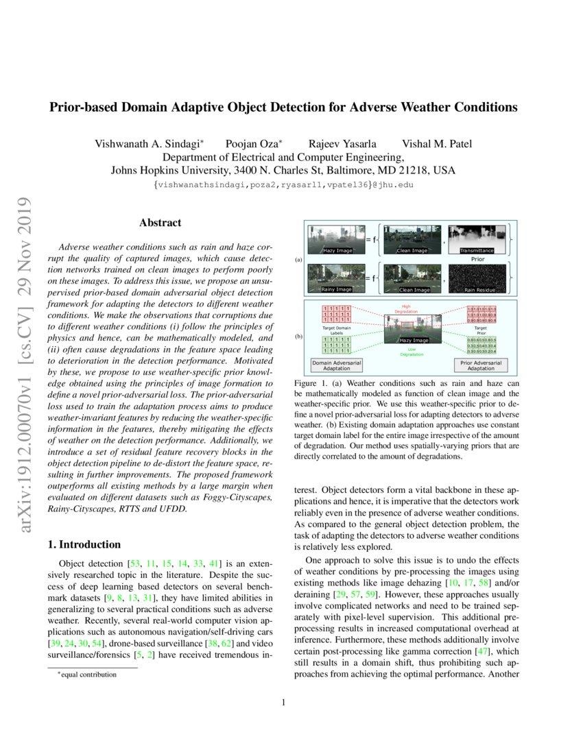 Prior Based Domain Adaptive Object Detection For Adverse Weather Conditions Deepai