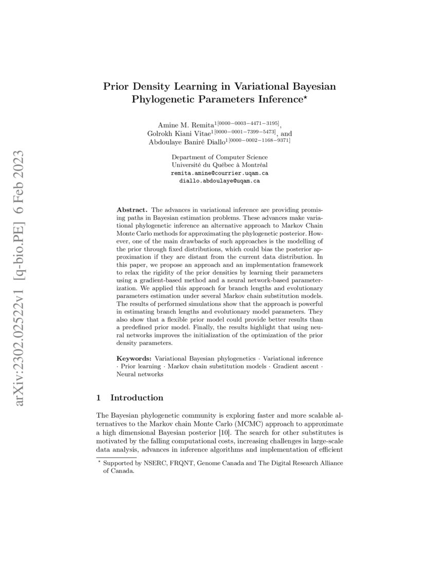 Prior Density Learning in Variational Bayesian Phylogenetic Parameters ... Prior Density Learning in Variational Bayesian Phylogenetic Parameters ...