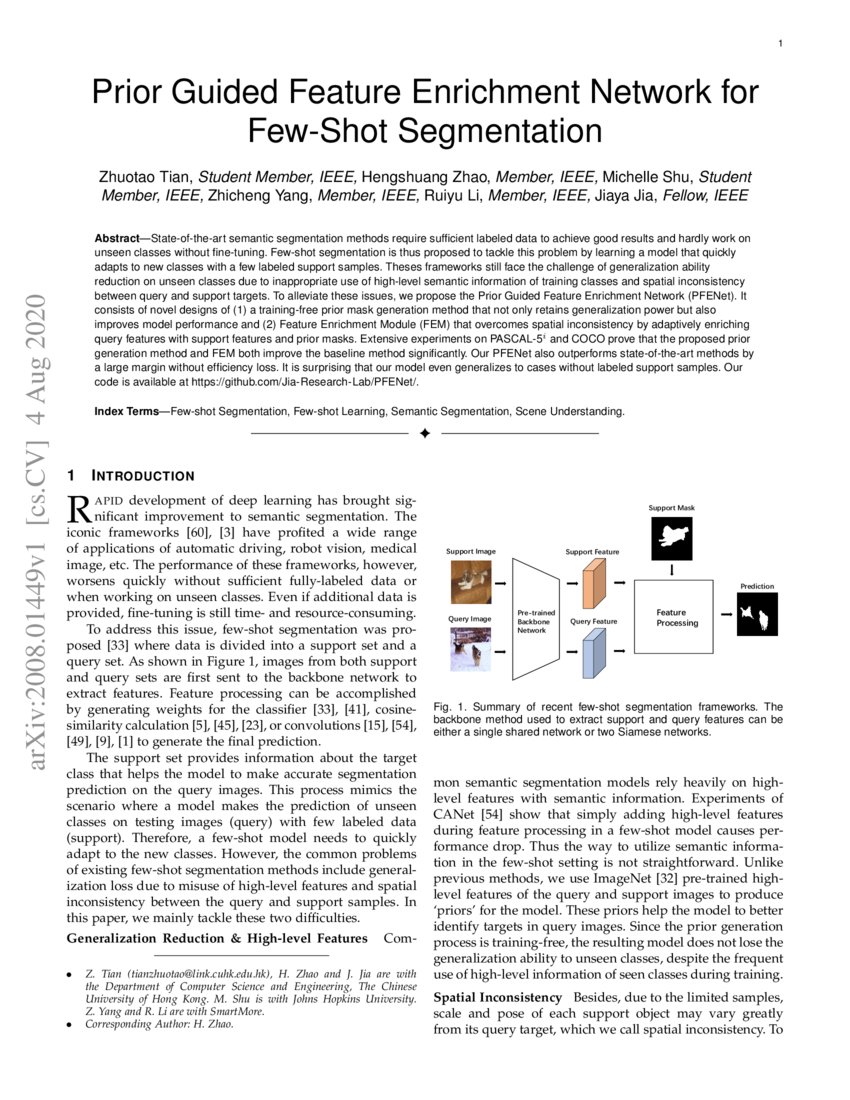 Prior Guided Feature Enrichment Network for Few-Shot Segmentation | DeepAI