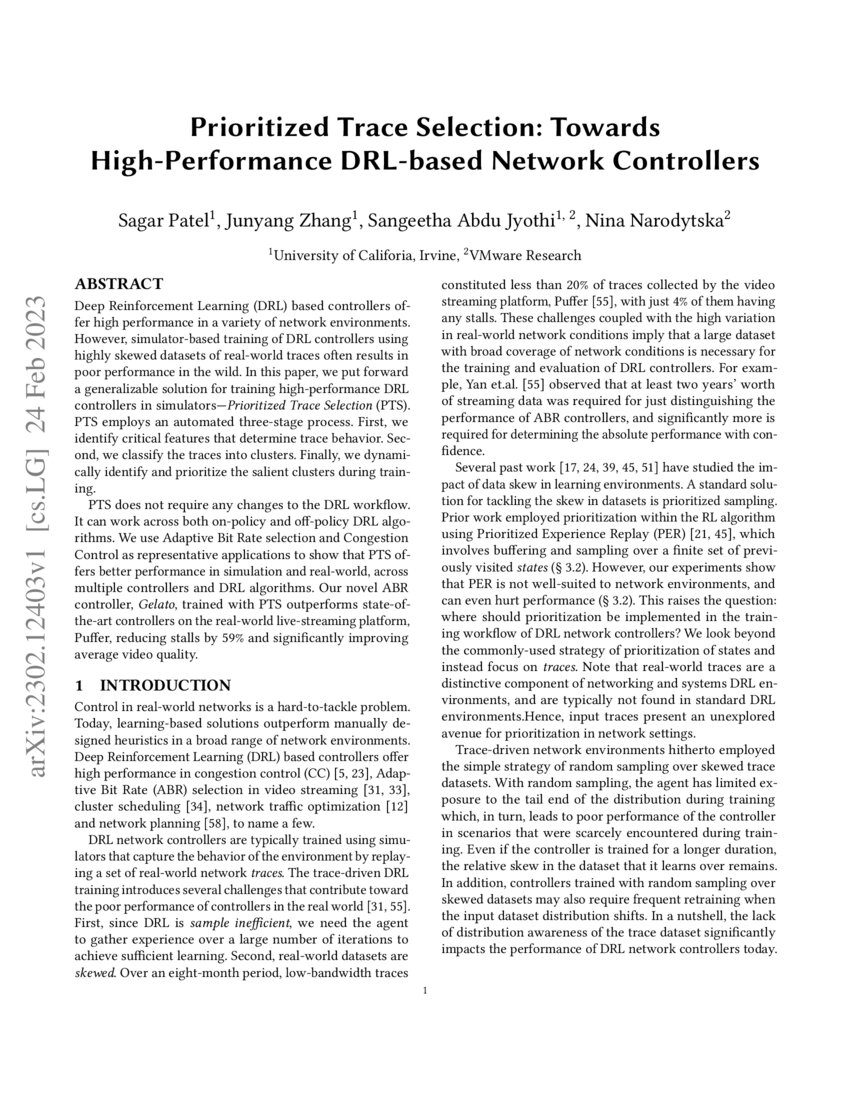 Prioritized Trace Selection: Towards High-Performance DRL-based Network Controllers | DeepAI