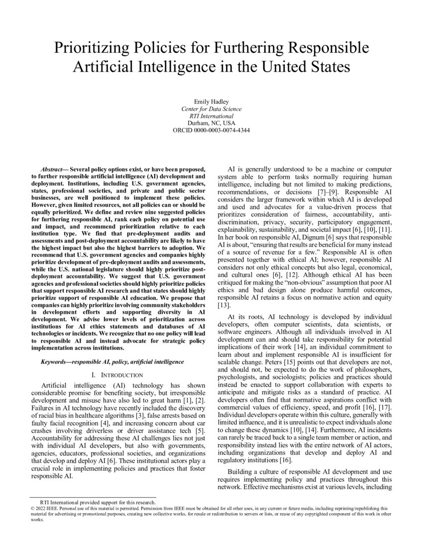 Prioritizing Policies for Furthering Responsible Artificial ...