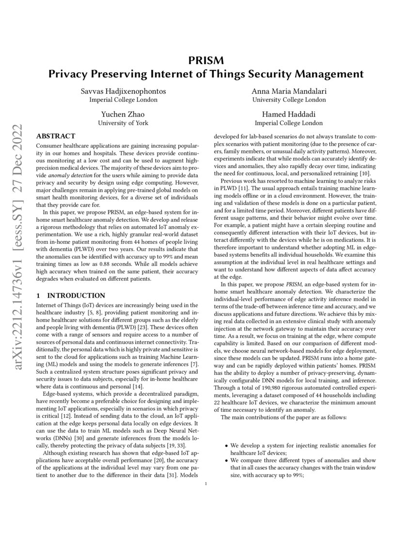 PRISM: Privacy Preserving Internet of Things Security Management | DeepAI
