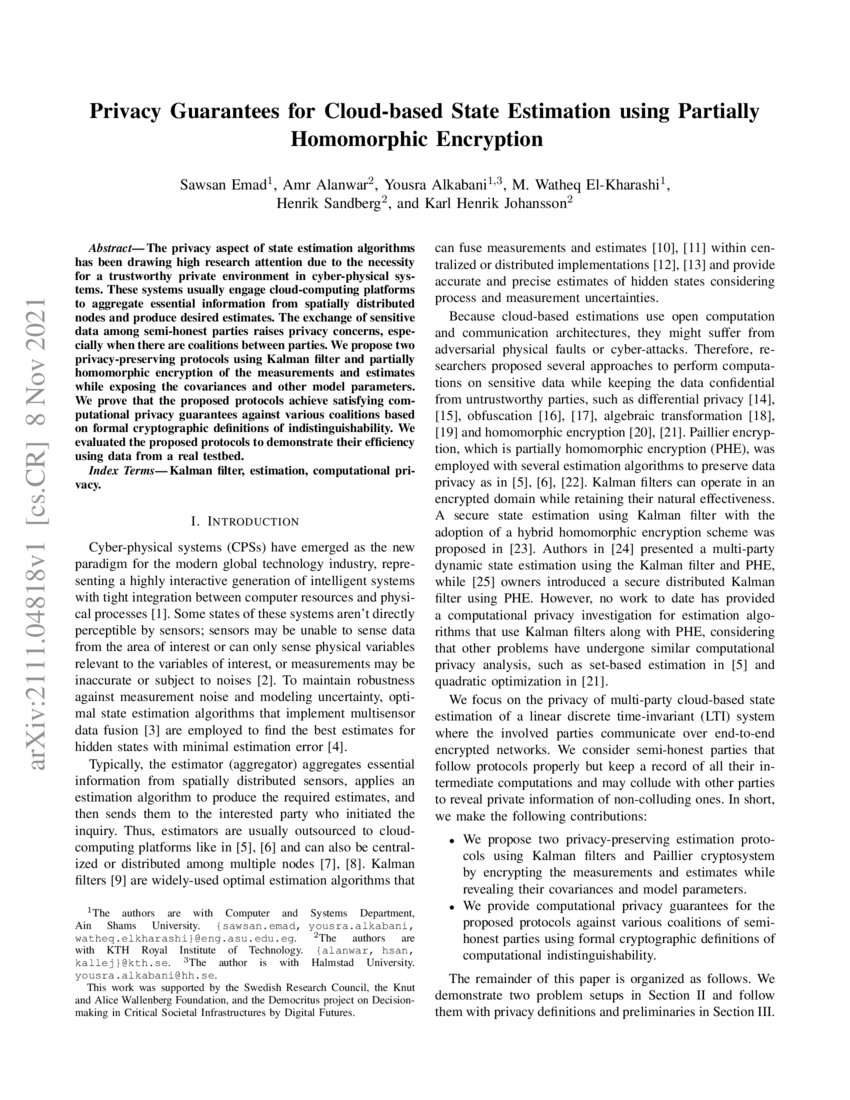 Privacy Guarantees For Cloud Based State Estimation Using Partially
