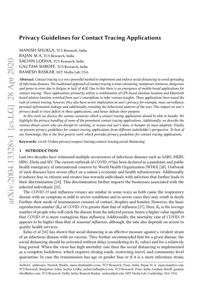 Privacy Guidelines for Contact Tracing Applications | DeepAI