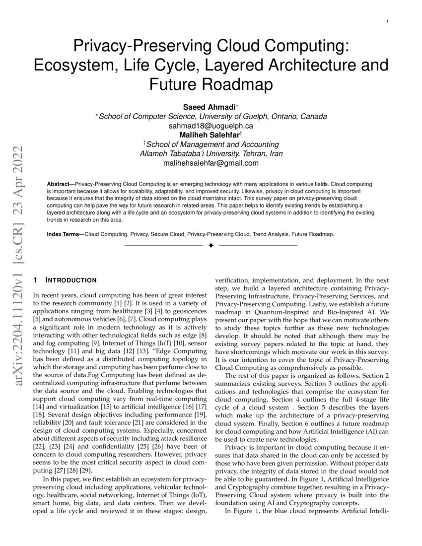 Privacy-Preserving Cloud Computing: Ecosystem, Life Cycle, Layered ...