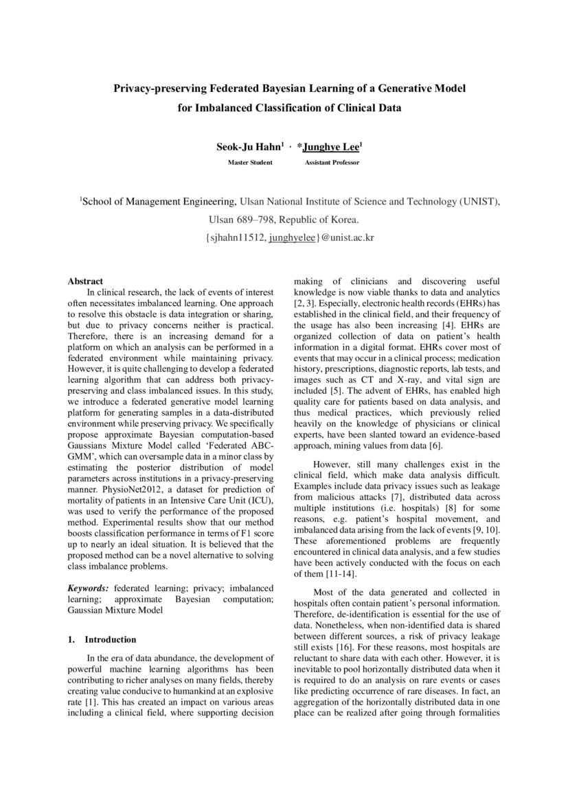 Privacy Preserving Federated Bayesian Learning Of A Generative Model