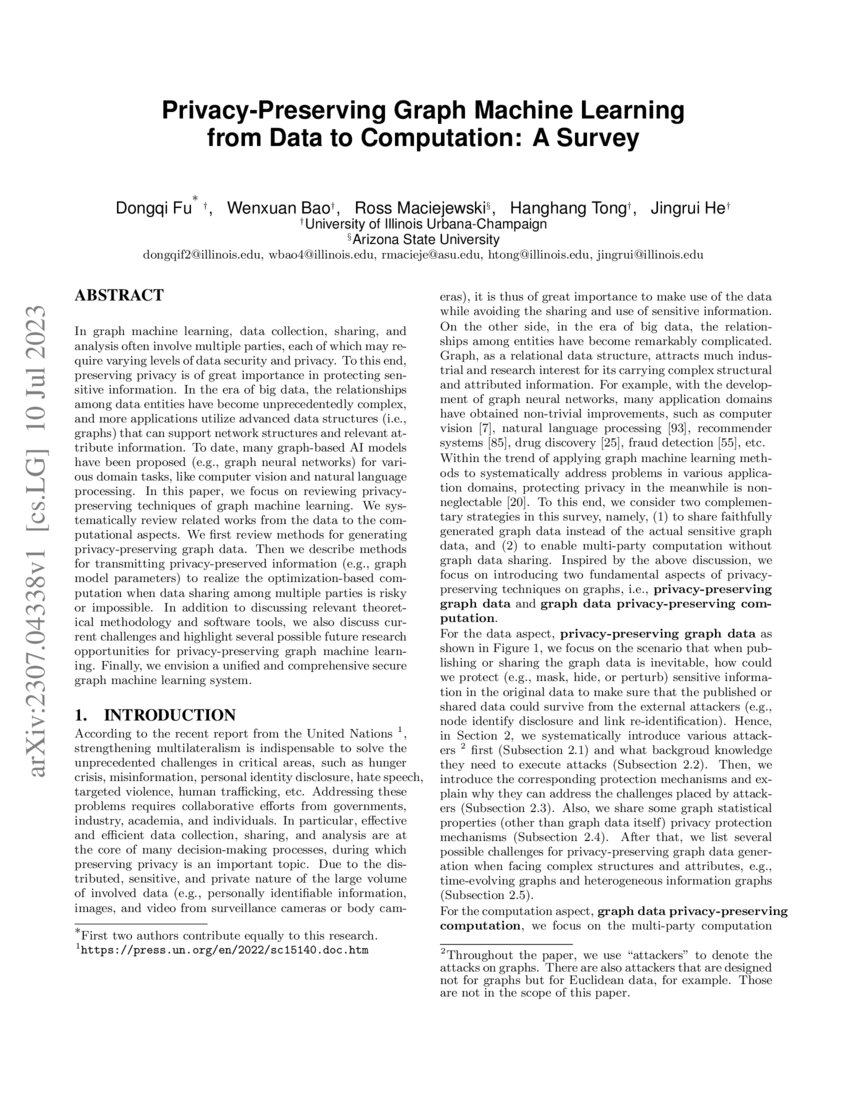 Privacy-Preserving Graph Machine Learning from Data to Computation: A Survey | DeepAI