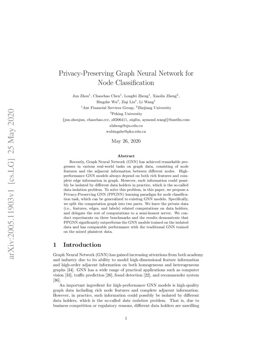 Privacy-Preserving Graph Neural Network for Node Classification | DeepAI