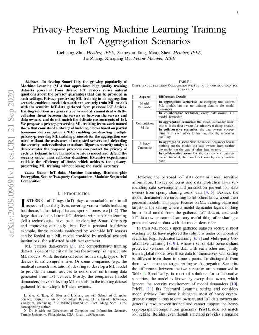 Privacy-Preserving Machine Learning Training in Aggregation Scenarios | DeepAI