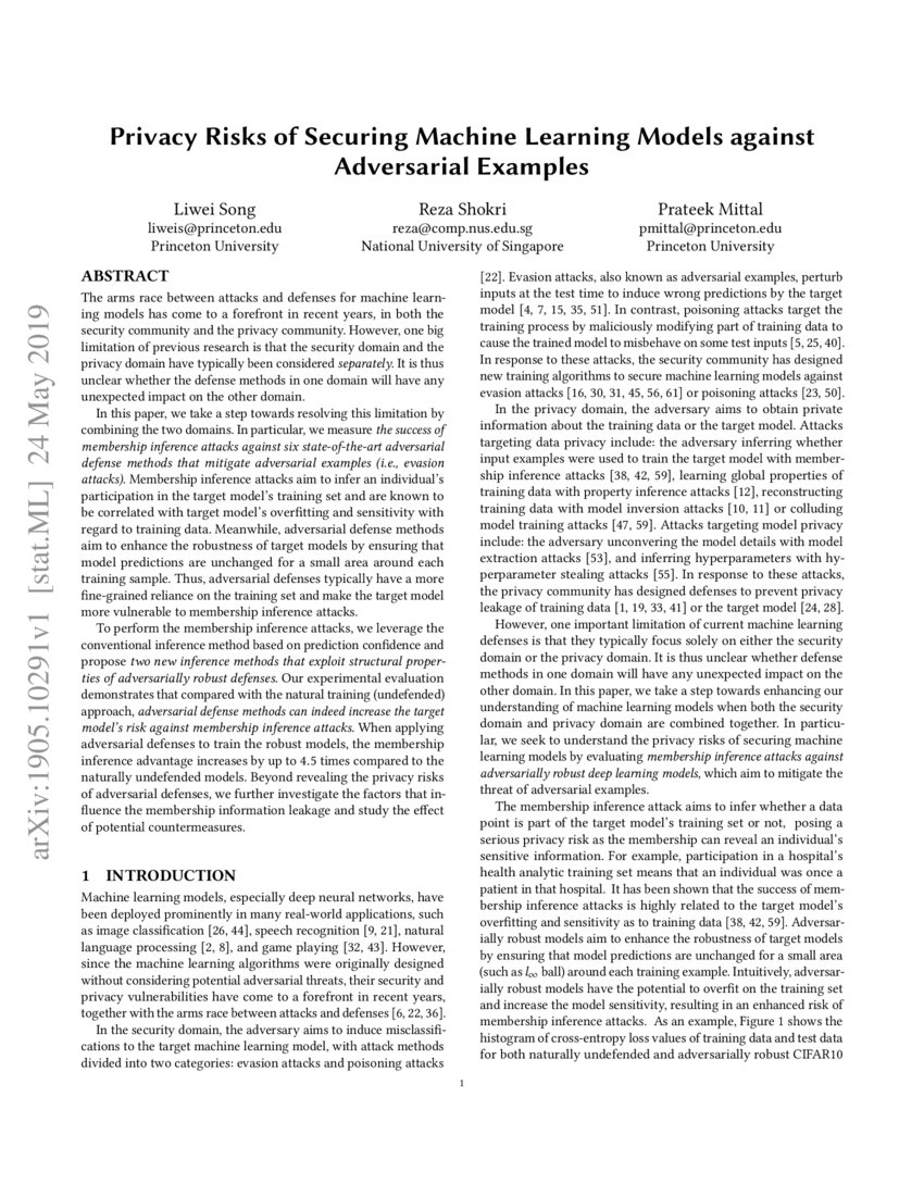 Privacy Risks of Securing Machine Learning Models against Adversarial Examples | DeepAI