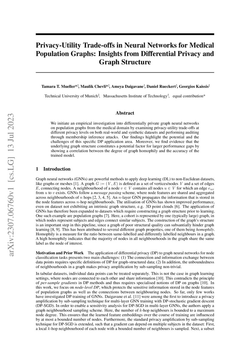 Privacy-Utility Trade-offs in Neural Networks for Medical Population Graphs: Insights from ...