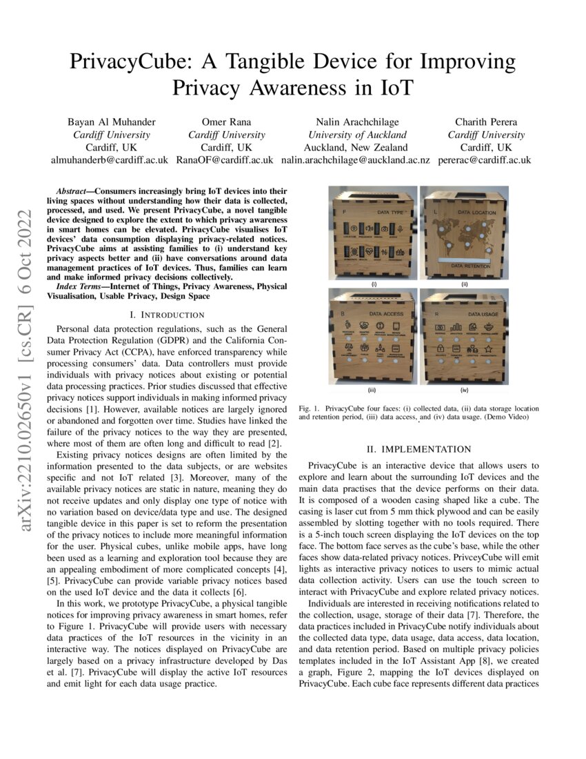 PrivacyCube: A Tangible Device for Improving Privacy Awareness in IoT ...