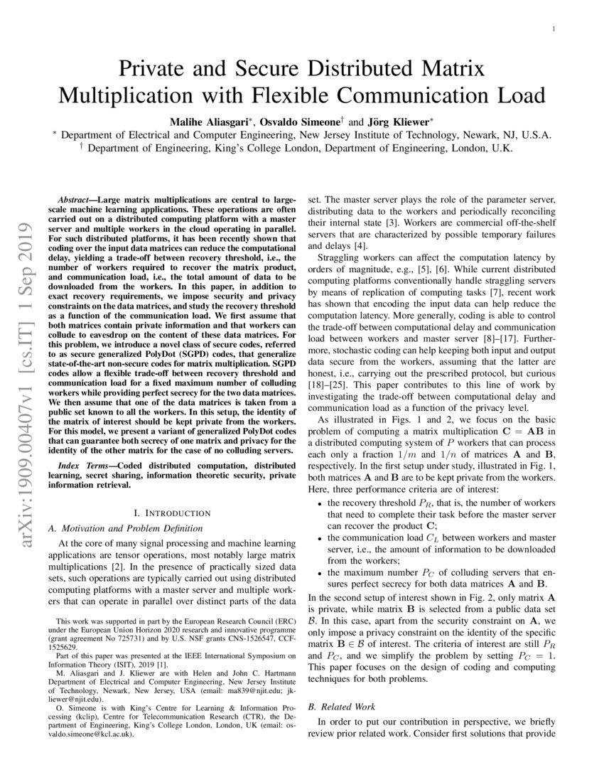 Private And Secure Distributed Matrix Multiplication With Flexible Communication Load Deepai