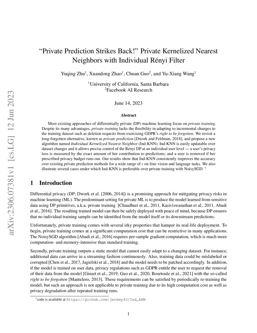 Private Prediction Strikes Back” Private Kernelized Nearest Neighbors With Individual Renyi 