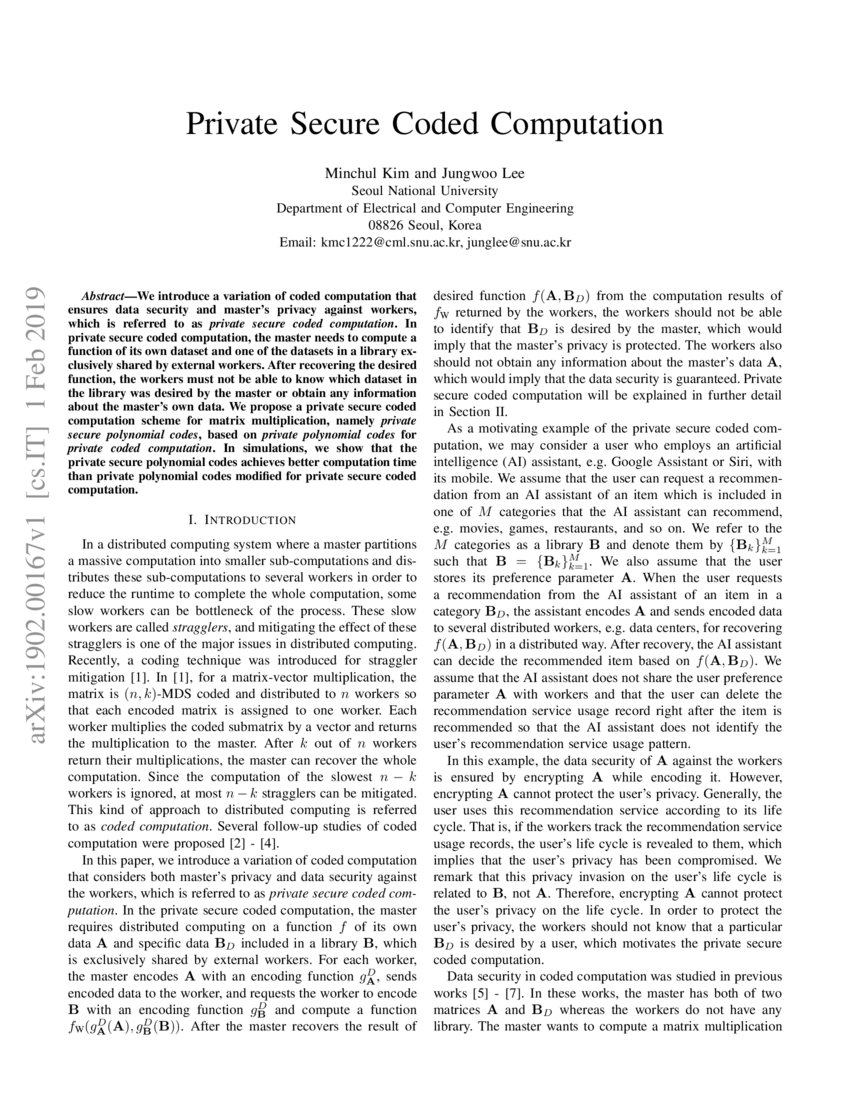 Private Secure Coded Computation Deepai