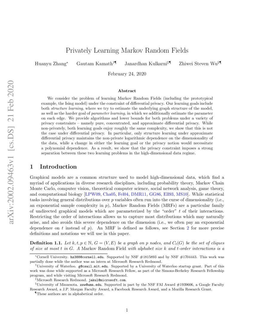 Privately Learning Markov Random Fields | DeepAI