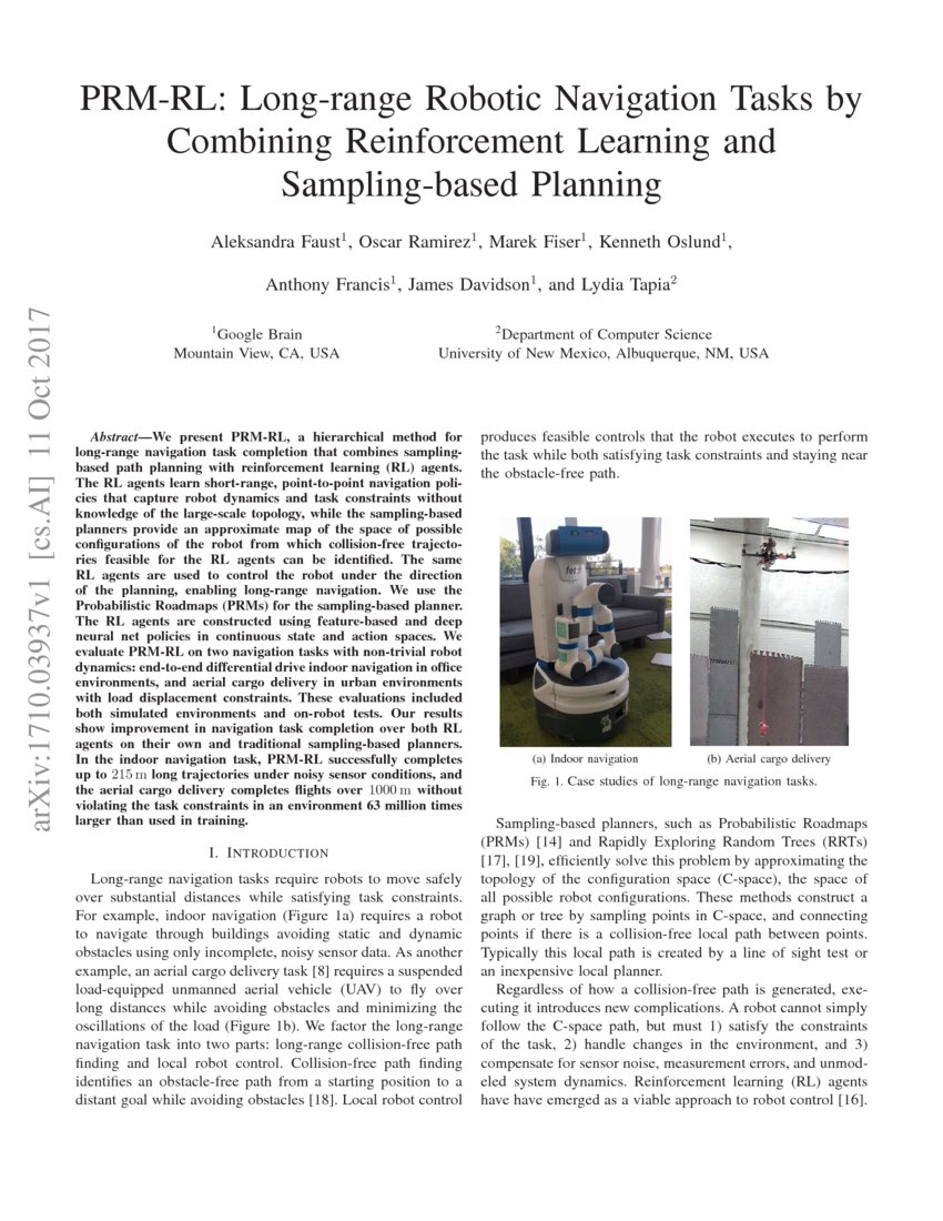 PRM-RL: Long-range Robotic Navigation Tasks by Combining Reinforcement Learning and Sampling ...