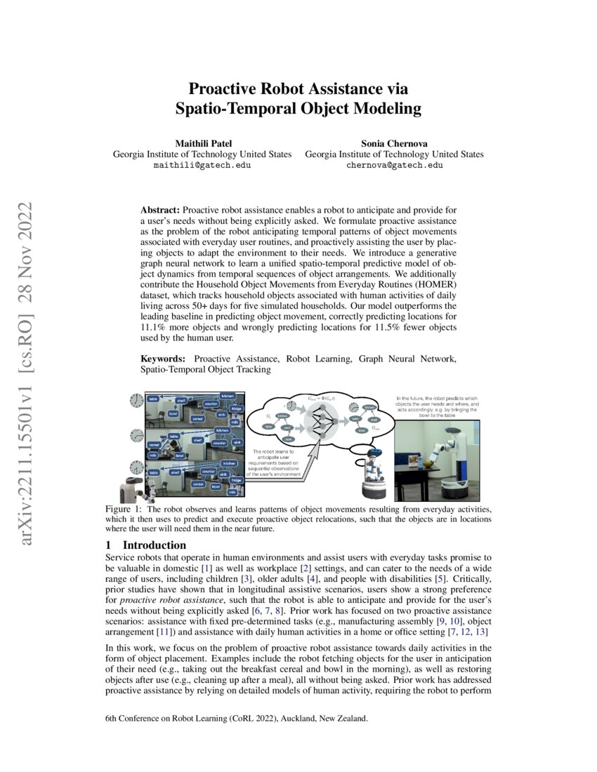 Proactive Robot Assistance Via Spatio Temporal Object Modeling Deepai
