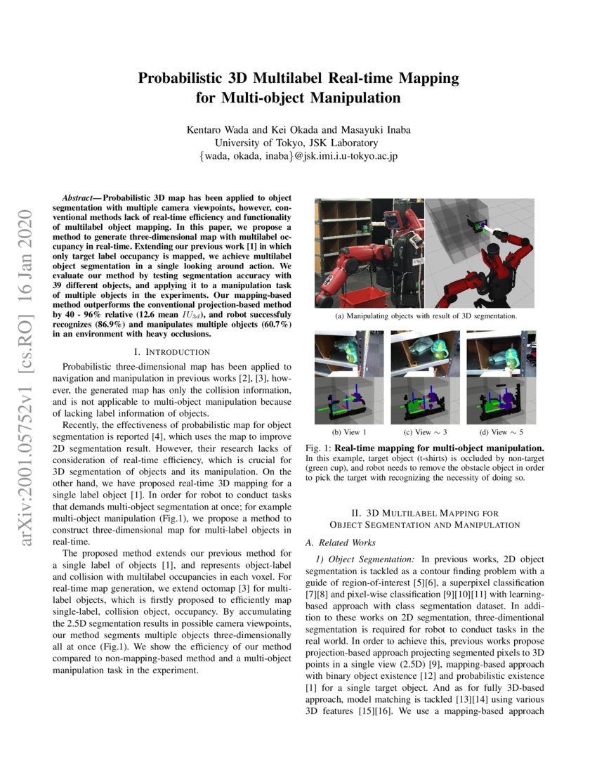 Probabilistic 3D Multilabel Real-time Mapping for Multi-object Manipulation | DeepAI