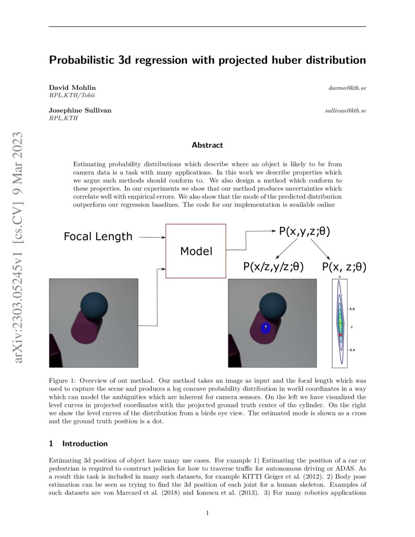 Probabilistic 3d regression with projected huber distribution | DeepAI