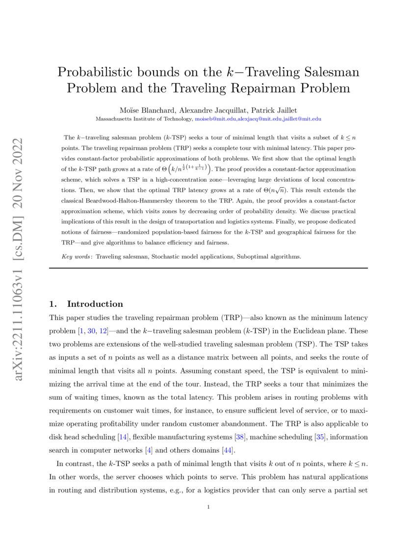 Probabilistic bounds on the k-Traveling Salesman Problem and the ...