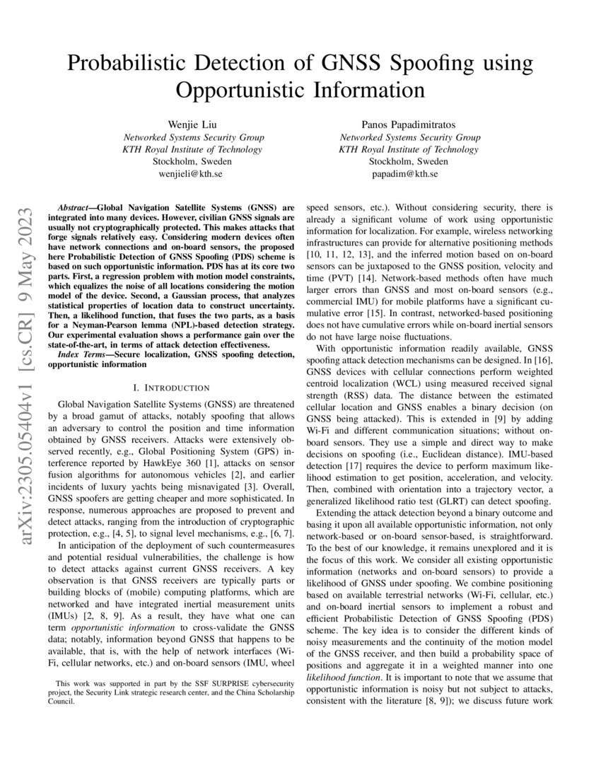Probabilistic Detection of GNSS Spoofing using Opportunistic Information | DeepAI