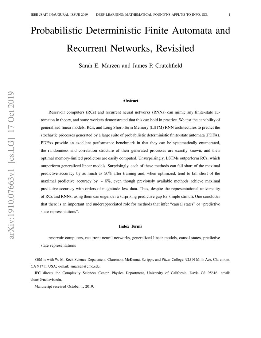 Probabilistic Deterministic Finite Automata and Recurrent Networks, Revisited | DeepAI