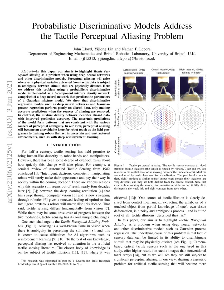 Probabilistic Discriminative Models Address the Tactile Perceptual Aliasing Problem | DeepAI