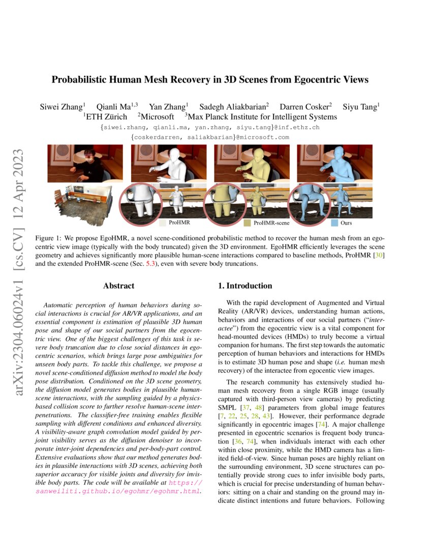 Probabilistic Human Mesh Recovery in 3D Scenes from Egocentric Views | DeepAI